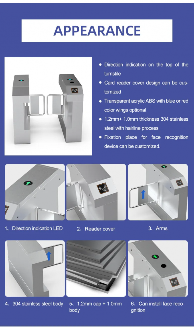 Entry Systems Electronic Turnstile Gates With IR Sensors / LED Display