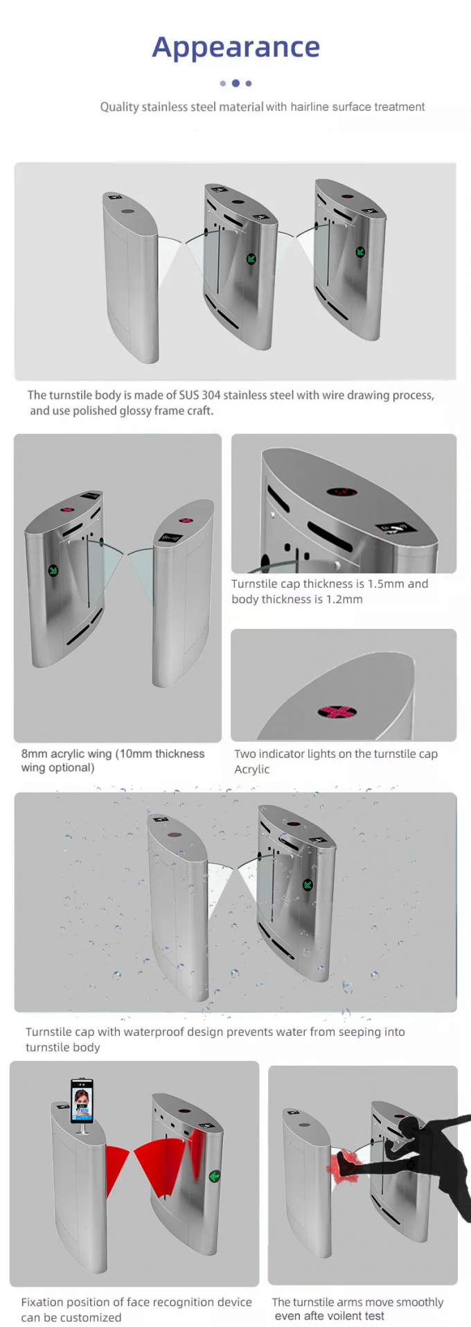 Indoor / Outdoor Motorized Turnstile , Baffle Gate Turnstile With Dry ...